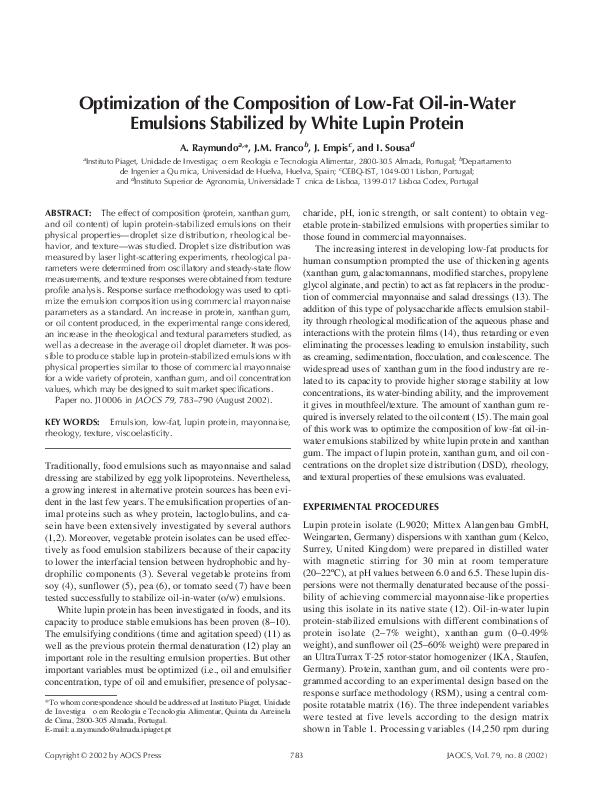(PDF) Optimization of the composition of low-fat oil-in-water emulsions ...