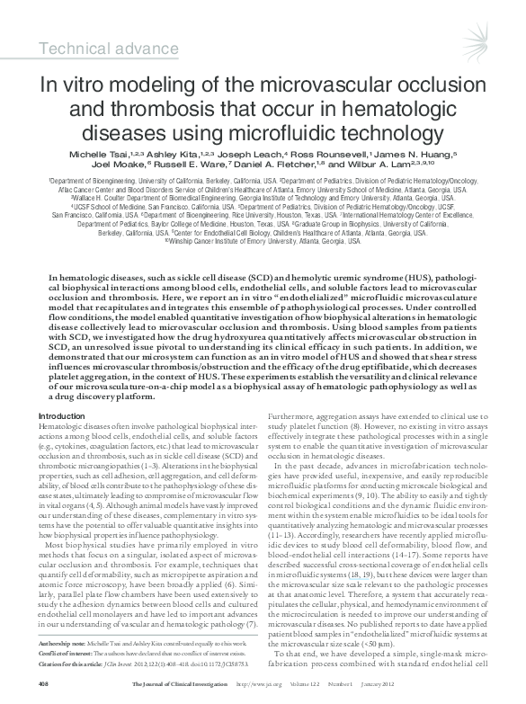 (PDF) In vitro modeling of the microvascular occlusion and thrombosis ...