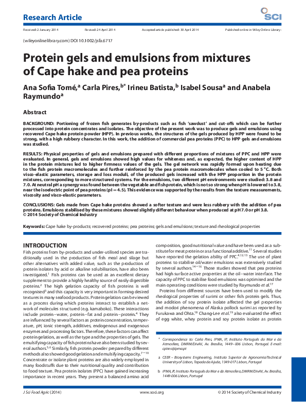 (PDF) Protein gels and emulsions from mixtures of Cape-hake and pea ...