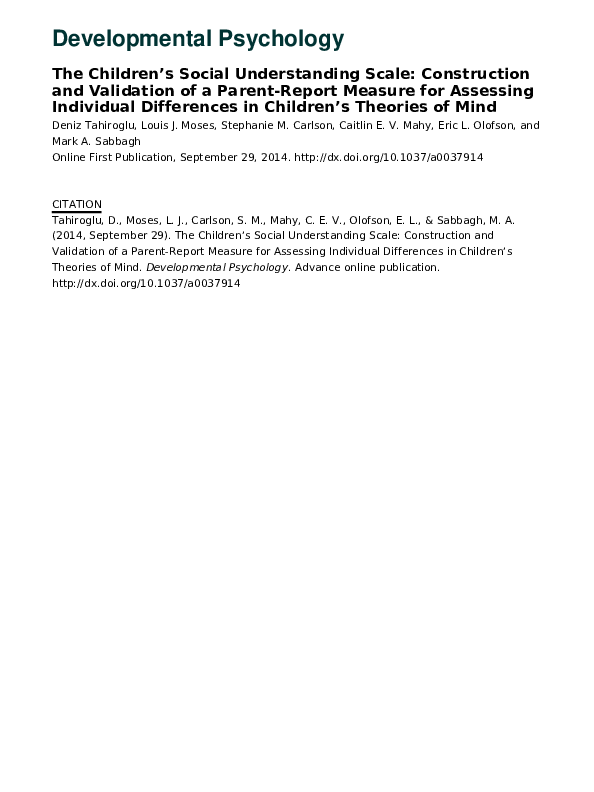 (PDF) The Children’s Social Understanding Scale: Construction and ...