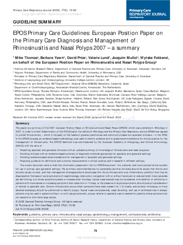(PDF) EPOS Primary Care Guidelines: European Position Paper on the ...