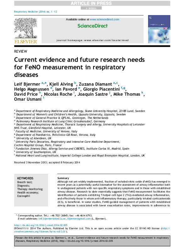 (PDF) Current evidence and future research needs for FeNO measurement ...