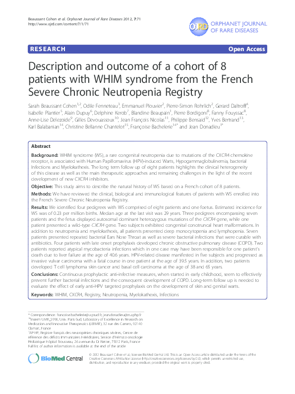 (PDF) Description and outcome of a cohort of 8 patients with WHIM ...