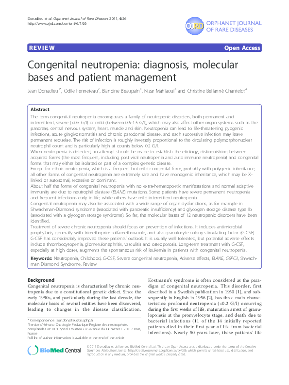 (PDF) Congenital neutropenia: diagnosis, molecular bases and patient ...