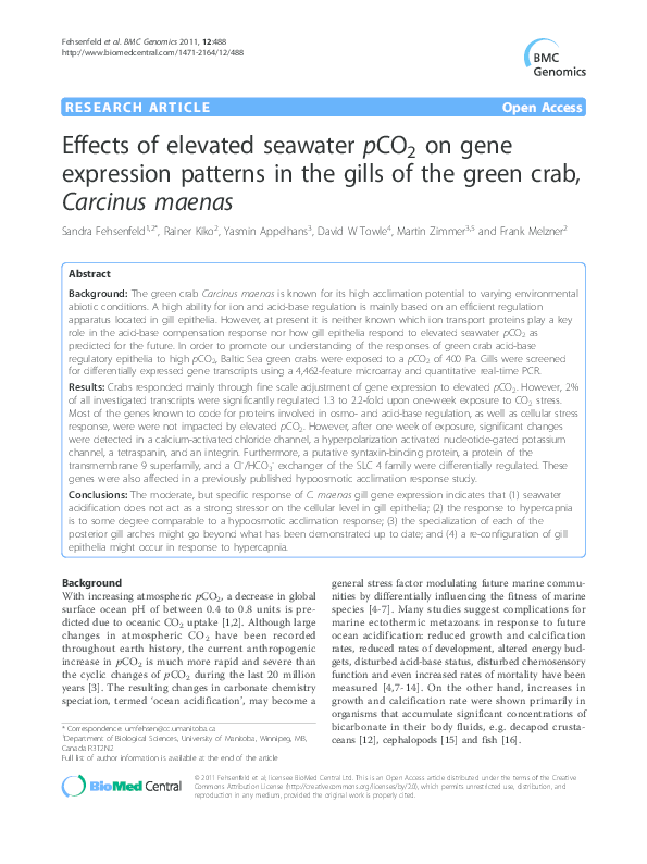 (PDF) Effects of elevated seawater pCO2 on gene expression patterns in ...