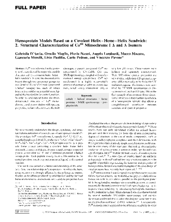 (PDF) Hemoprotein Models Based on a Covalent Helix-Heme-Helix Sandwich ...