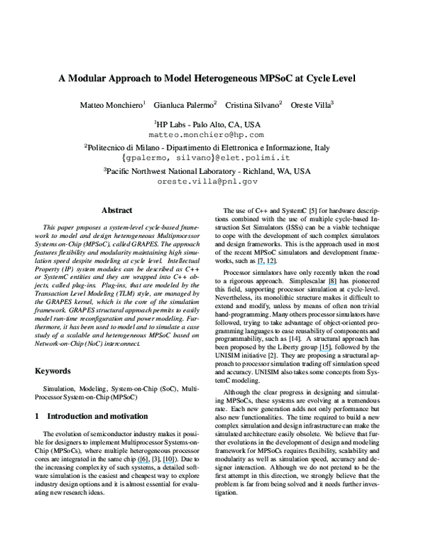 (PDF) A Modular Approach to Model Heterogeneous MPSoC at Cycle Level