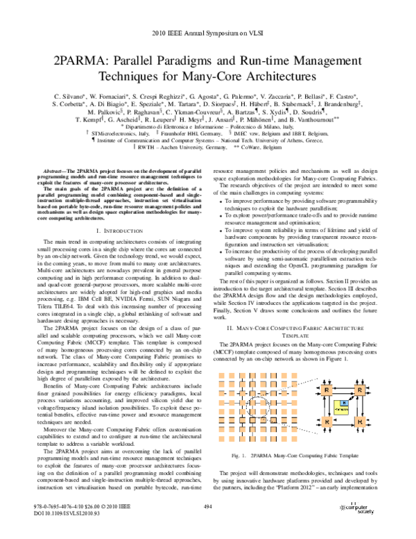 (PDF) Parallel paradigms and run-time management techniques for many-core architectures: The ...