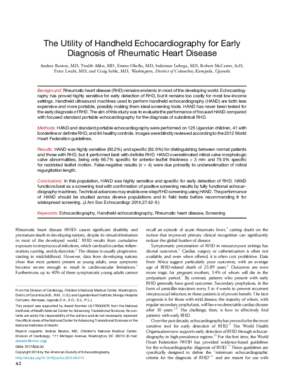 (PDF) The Utility of Handheld Echocardiography for Early Diagnosis of ...