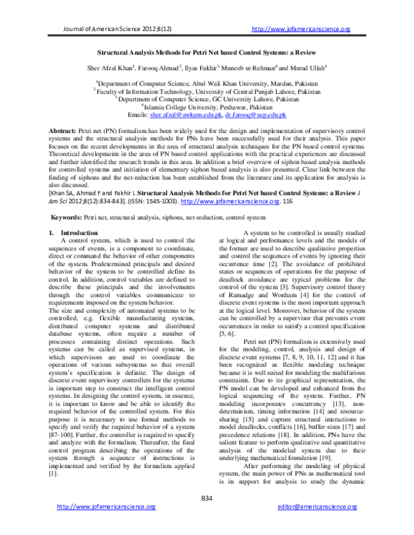 (PDF) Structural Analysis Methods for Petri Net based Control Systems: a Review