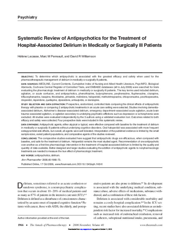 (PDF) Systematic Review of Antipsychotics for the Treatment of Hospital ...