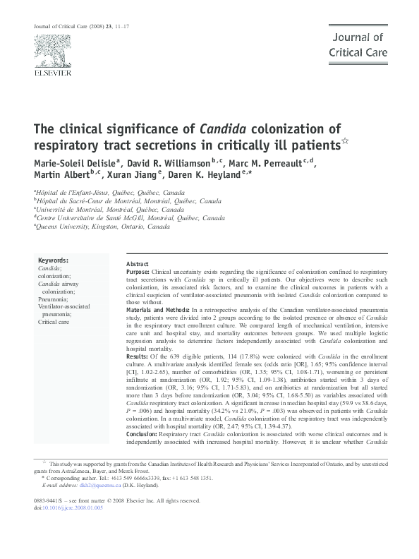 (PDF) The clinical significance of Candida colonization of respiratory ...
