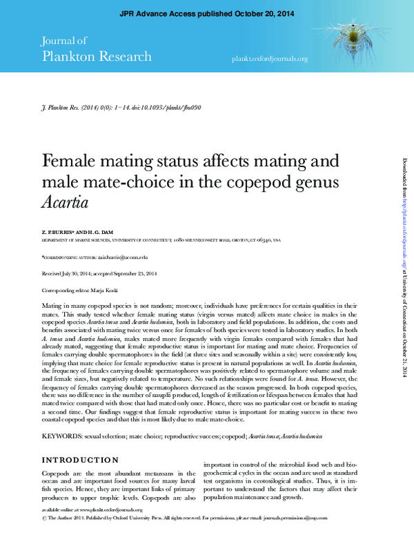 (PDF) Female mating status affects mating and male mate-choice in the ...
