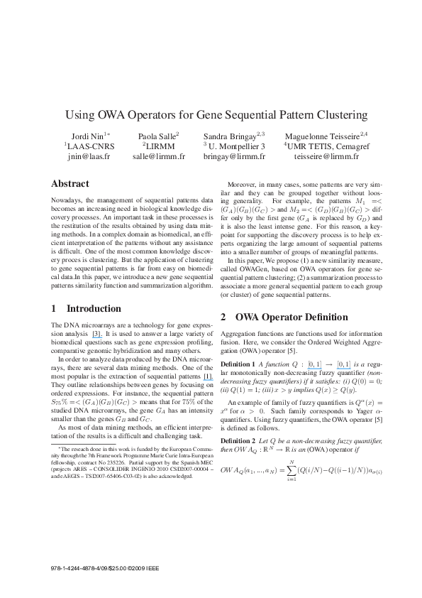 (PDF) Using OWA operators for gene sequential pattern clustering