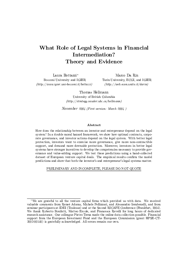 (PDF) What Role of Legal Systems in Financial Intermediation? Theory ...