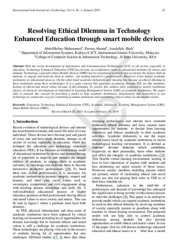 (PDF) Resolving Ethical Dilemma in Technology Enhanced Education ...