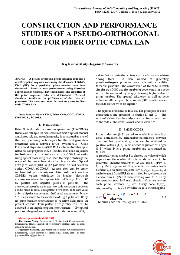 (PDF) Construction and Performance Studies of a Pseudo-Orthogonal Code ...