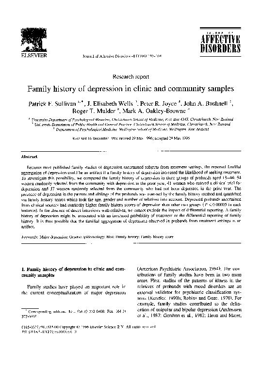 (PDF) Family history of depression in clinic and community samples
