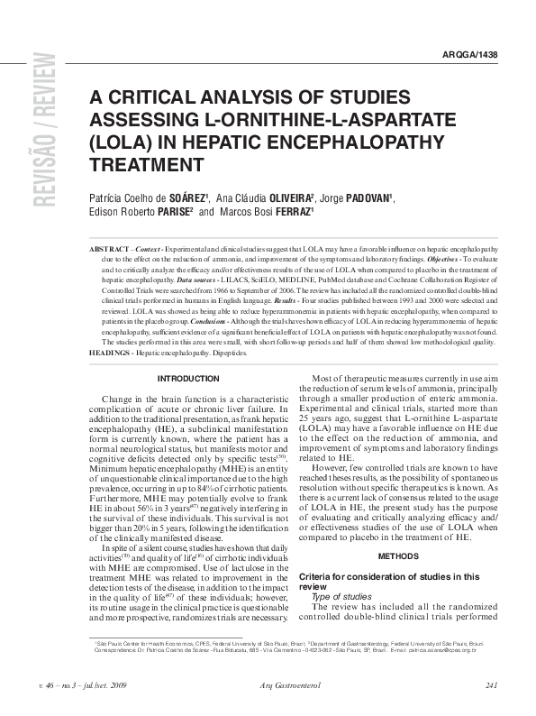 (PDF) A critical analysis of studies assessing L-ornithine-L-aspartate ...