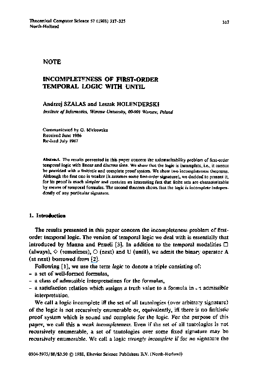 (PDF) Incompleteness of first-order temporal logic with until