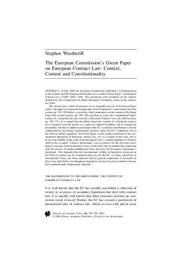 (PDF) The European Commission's Green Paper on European Contract Law