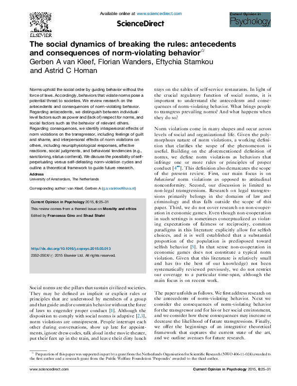 (PDF) The social dynamics of breaking the rules: antecedents and ...