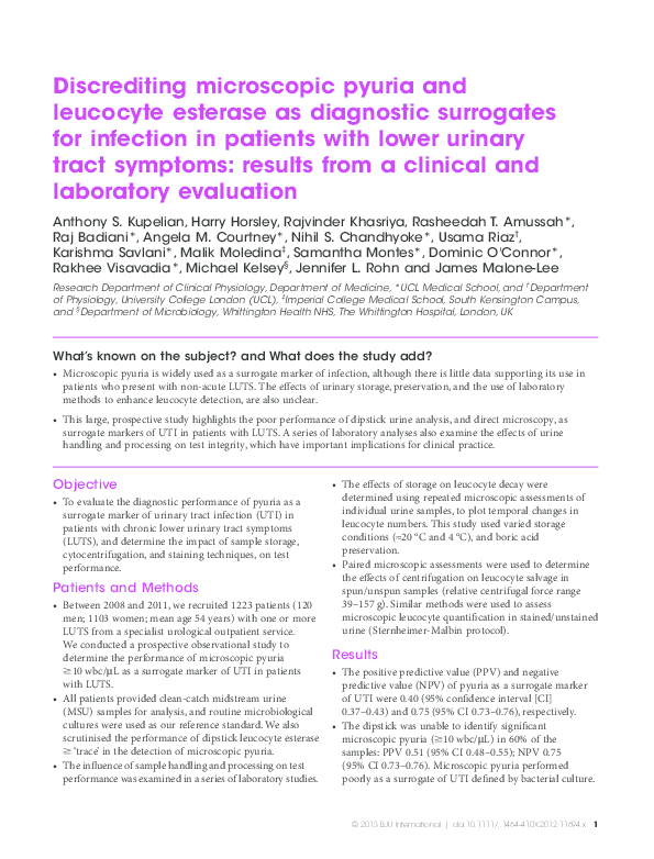 (PDF) Discrediting microscopic pyuria and leucocyte esterase as ...