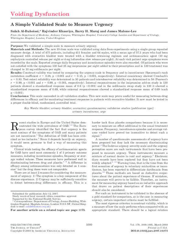 (PDF) A Simple Validated Scale to Measure Urgency