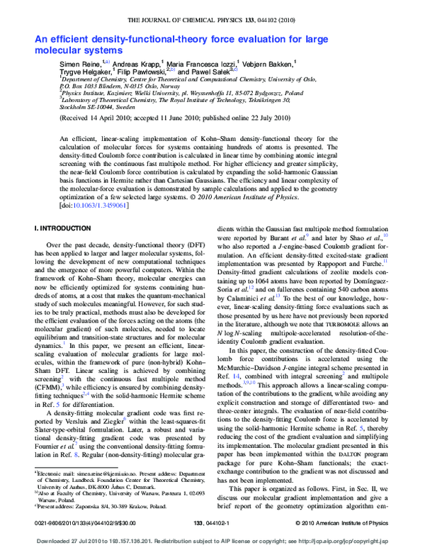 (PDF) An efficient density-functional-theory force evaluation for large ...
