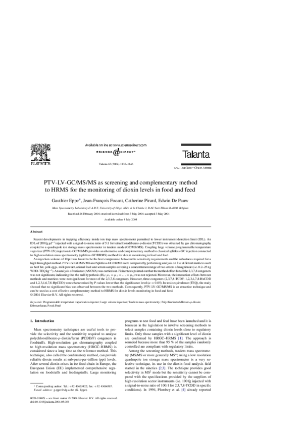 (PDF) PTV-LV-GC/MS/MS as screening and complementary method to HRMS for the monitoring of dioxin ...