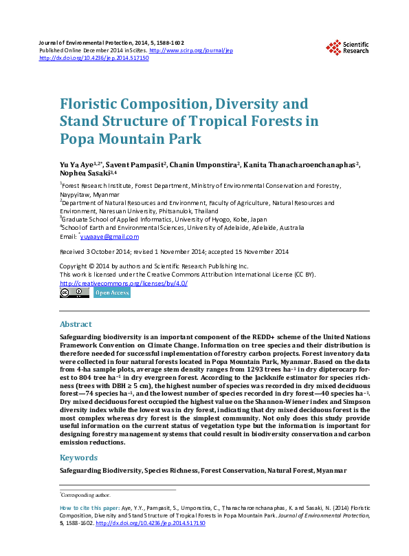 (PDF) Floristic Composition, Diversity and Stand Structure of Tropical Forests in Popa Mountain Park