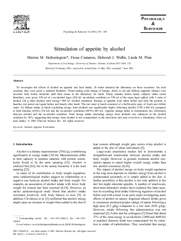(PDF) Stimulation of appetite by alcohol