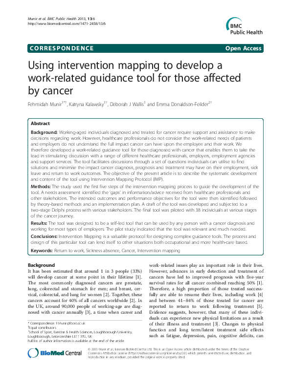 Pdf Using Intervention Mapping To Develop A Work Related Guidance Tool For Those Affected By