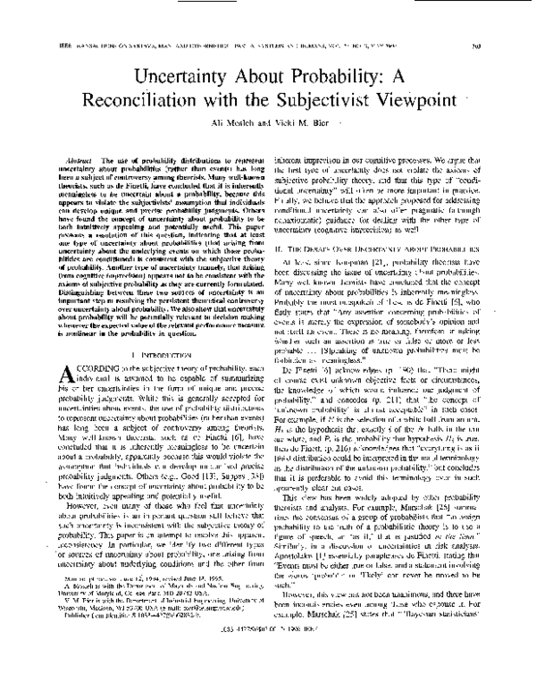 (PDF) Uncertainty about probability: a reconciliation with the subjectivist viewpoint
