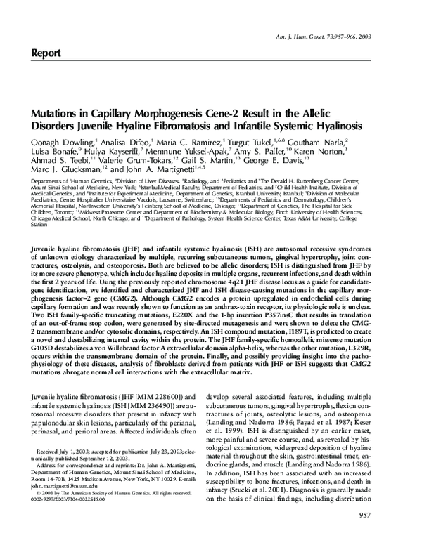 (PDF) Mutations in Capillary Morphogenesis Gene-2 Result in the Allelic ...