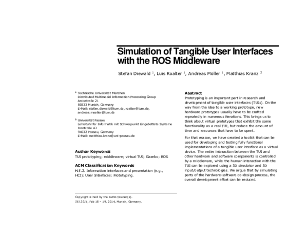 Pdf Simulation Of Tangible User Interfaces With The Ros Middleware