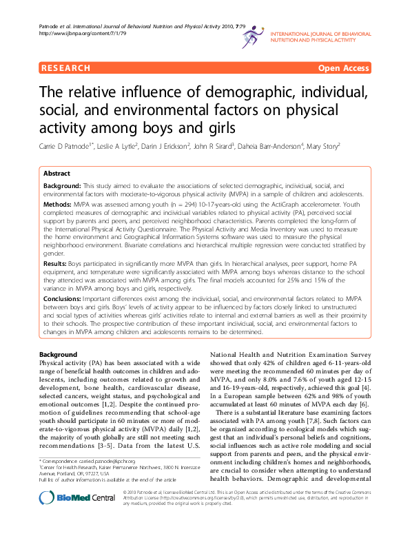 (PDF) The relative influence of demographic, individual, social, and ...