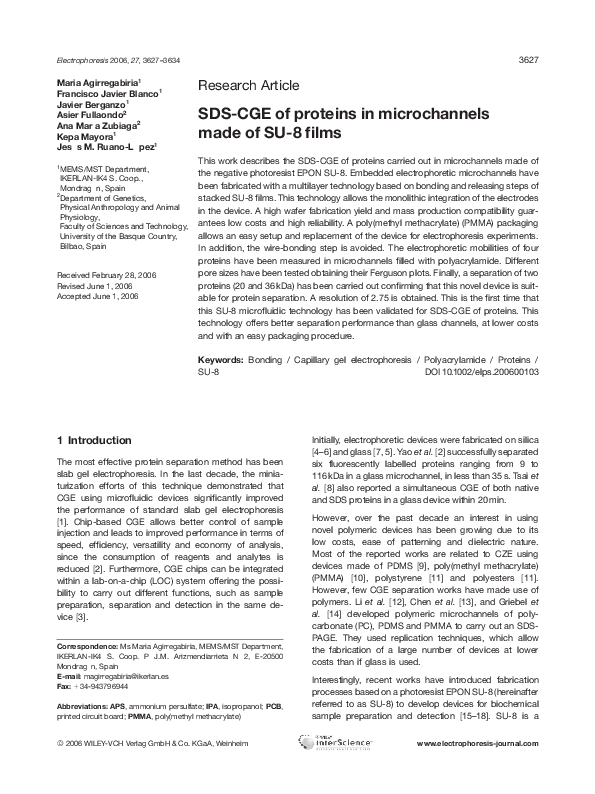 (PDF) SDS-CGE of proteins in microchannels made of SU-8 films