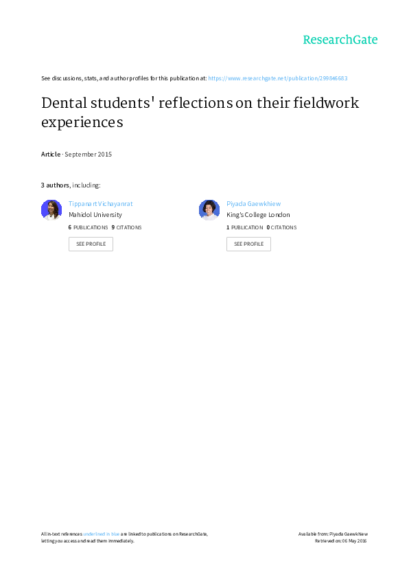 (PDF) Dental students' reflections on their fieldwork experiences