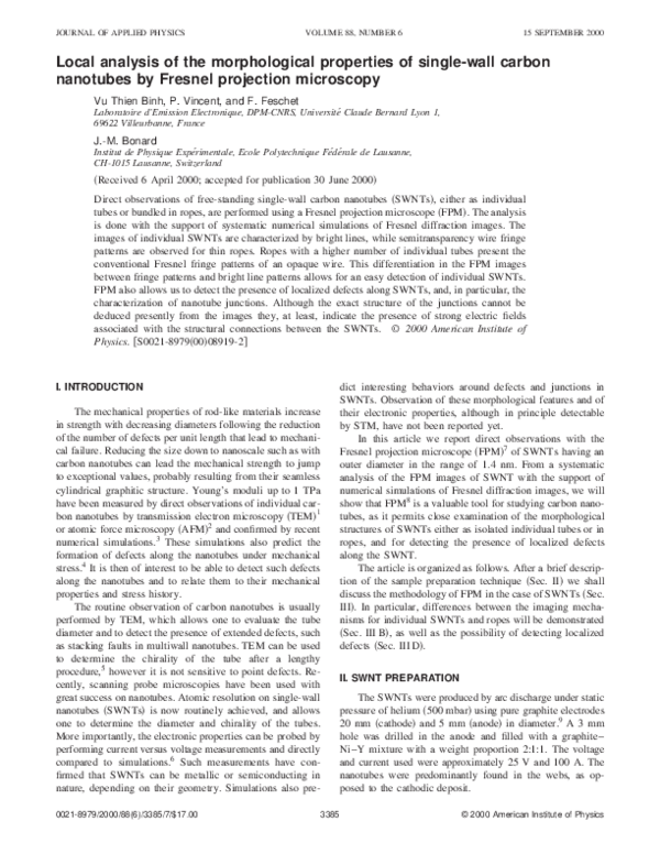 (PDF) Local analysis of the morphological properties of single-wall carbon nanotubes by Fresnel ...