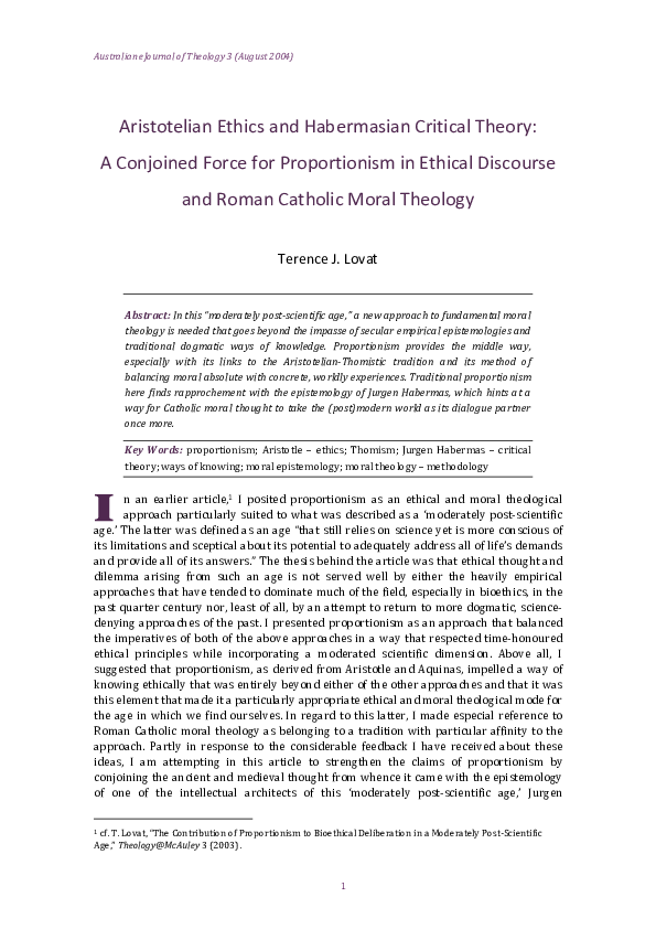 (PDF) Aristotelian Ethics and Habermasian Critical Theory: A Conjoined ...