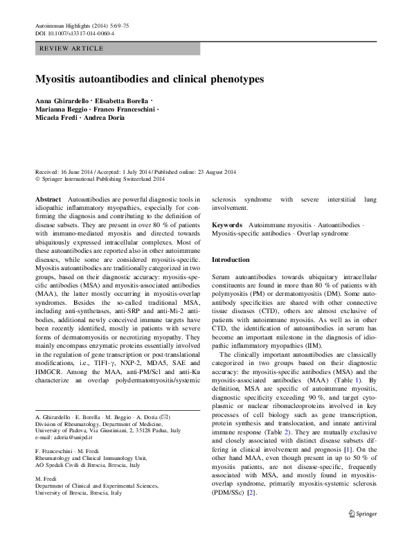 (PDF) Myositis autoantibodies and clinical phenotypes