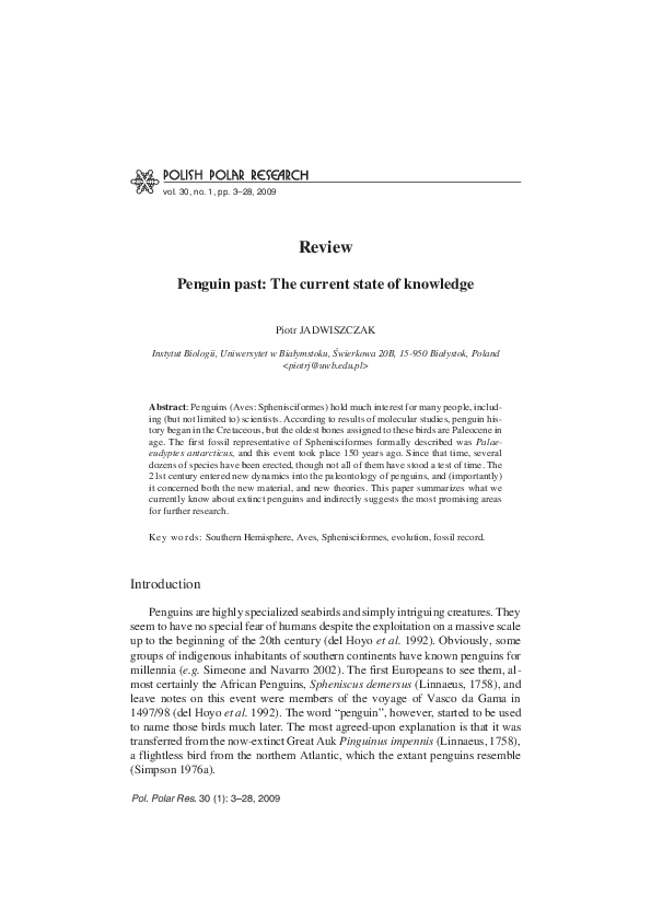 (PDF) Penguin past: The current state of knowledge