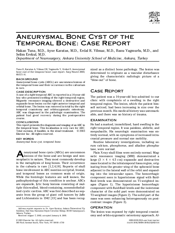 (PDF) Aneurysmal bone cyst of the temporal bone: case report