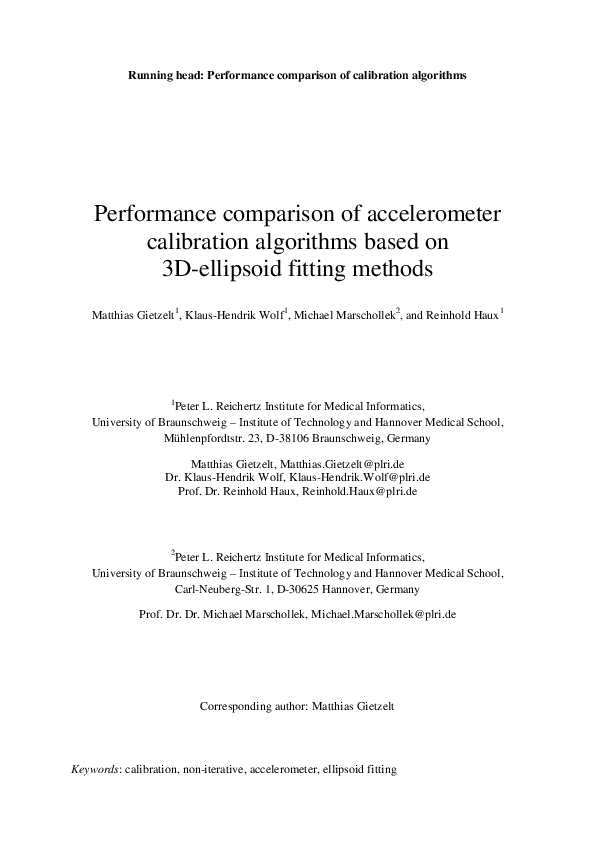 Pdf Performance Comparison Of Accelerometer Calibration Algorithms Based On 3d Ellipsoid