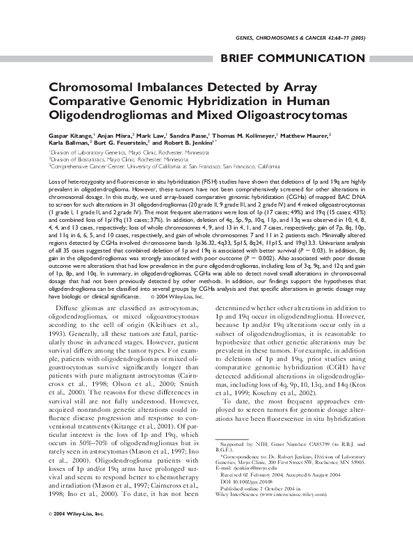 Pdf Chromosomal Imbalances Detected By Array Comparative Genomic Hybridization In Human