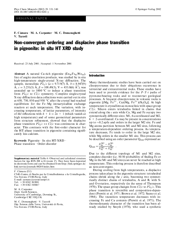(PDF) Non-convergent ordering and displacive phase transition in ...
