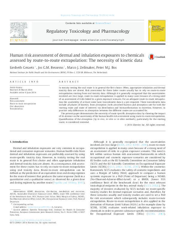 (PDF) Human risk assessment of dermal and inhalation exposures to chemicals assessed by route-to ...