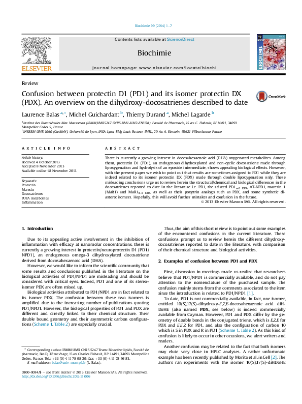 (PDF) Confusion between protectin D1 (PD1) and its isomer protectin DX (PDX). An overview on the ...