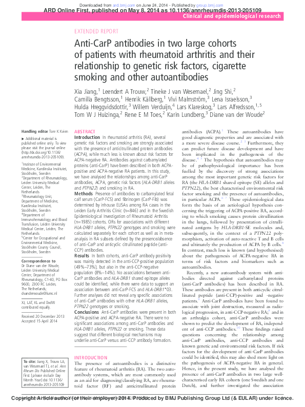 (PDF) Anti-CarP antibodies in two large cohorts of patients with ...